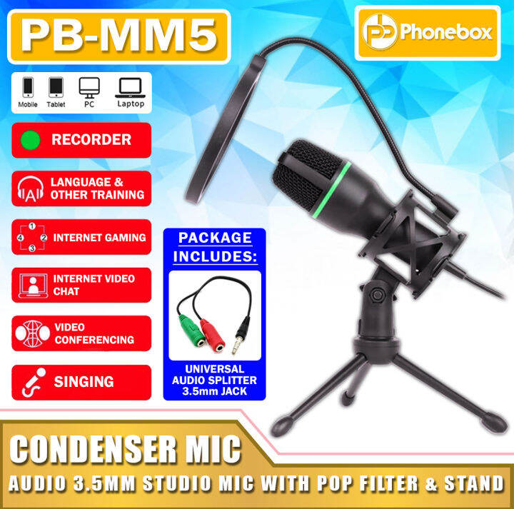 PHONEBOX 3.5mm Condenser Microphone With Tripod Stand For PC And Smartphone ( SF-66 | PB-MM5 ...