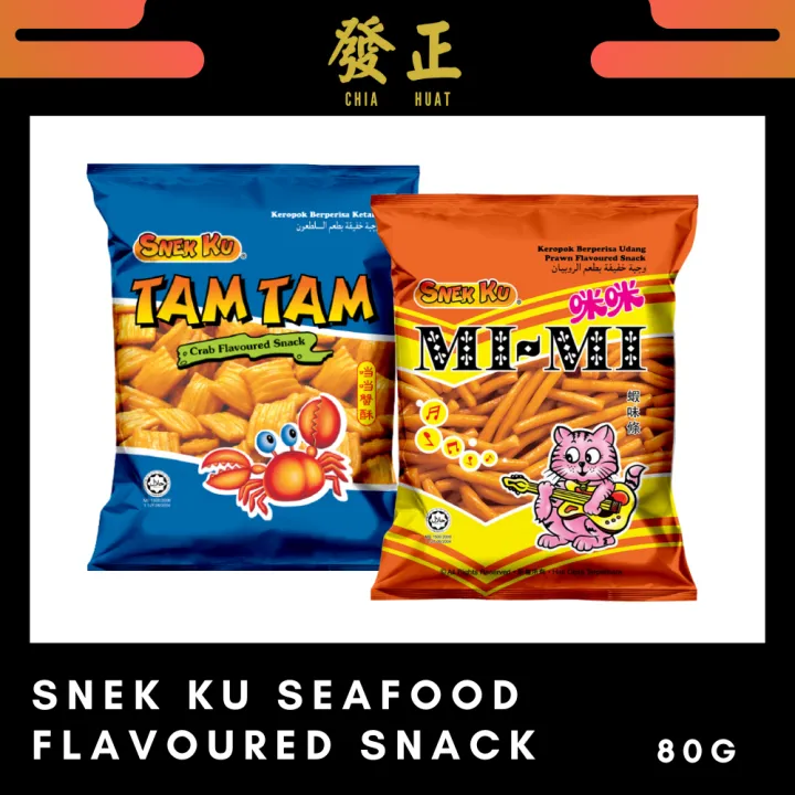 Snek Ku Seafood Flavour Snack - Mi Mi Prawn / Tam Tam Crab 80g | Lazada