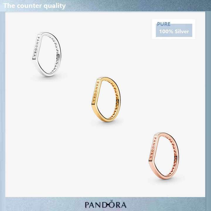 925 sterling silver pandora Logo Bar Stacking Ring 2022 women fashion ...