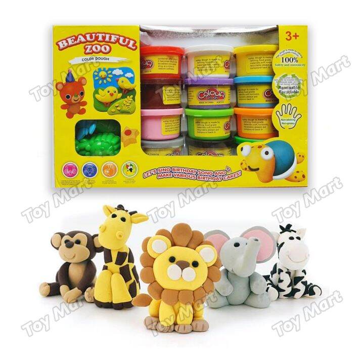 Beautiful Zoo Clay Dough Play Set 12 in 1 Colorful Mini Clays Set w ...