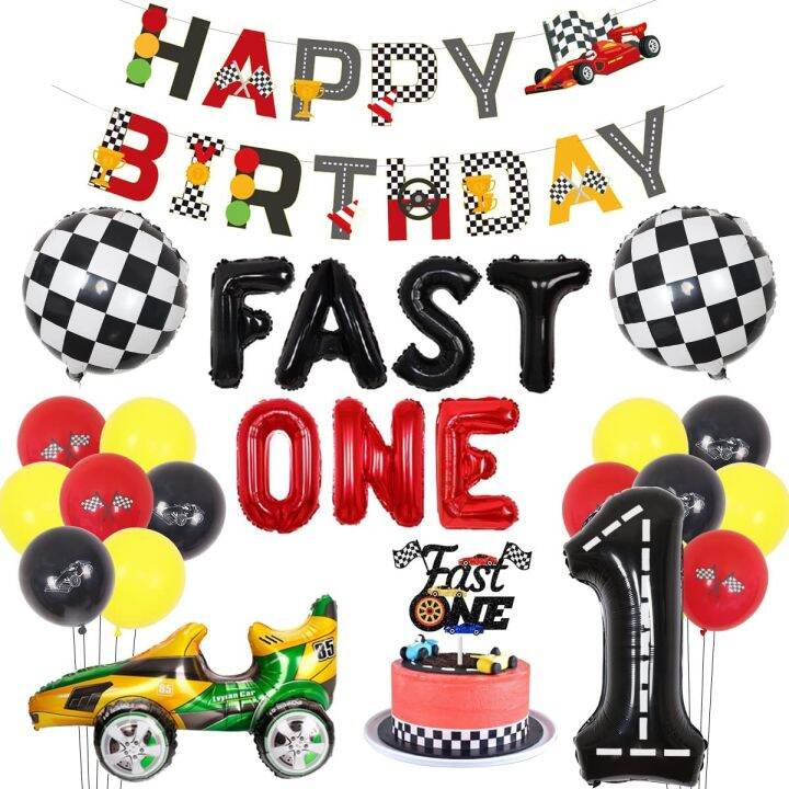 JOYMEMO Fast One Race Car 1st First Birthday Party Decoration For Boys ...