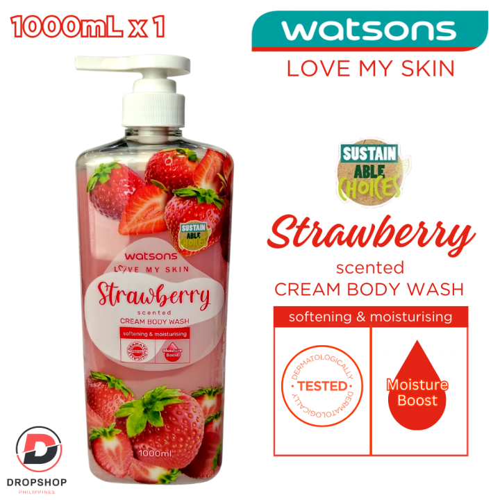 Dp Watsons Love My Skin Strawberry Scented Cream Body Wash Softening And Moisturising 1000ml