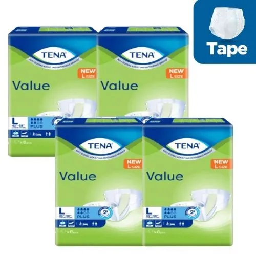 Tena Value Adult Diapers (Tape) Pampers Dewasa 成人尿布 L Size - 4 Packs | Lazada