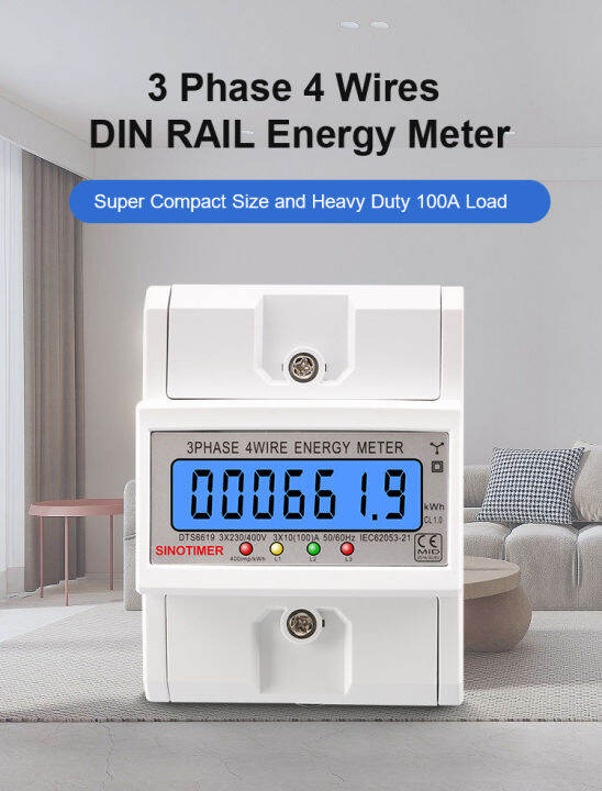 SINOTIMER DTS6619 Din Rail 380V 3 Phase 4 Wire Electronic Watt Power ...