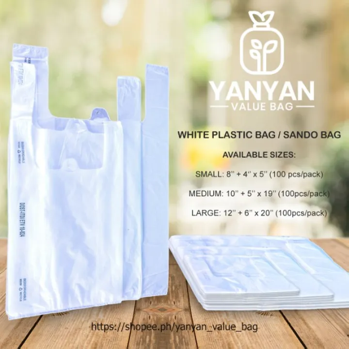 BIODEGRADABLE WHITE SANDO BAG THICK SMALL/ MEDIUM/ LARGE (100PCS/PACK ...