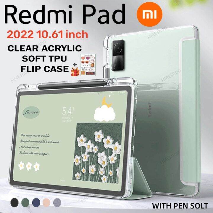 Redmi Pad Case 10.61inch 2022 Acrylic Clear Back Soft TPU Flip Casing ...