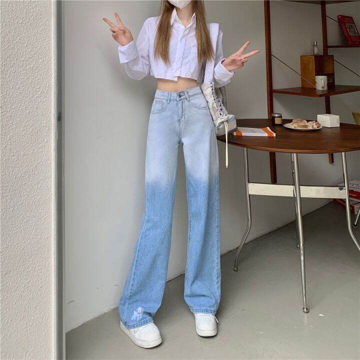 Gradient Jeans For girls women Korean style high waist loose students ...