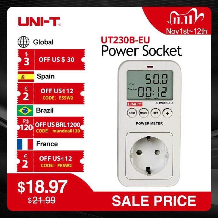 UNI-T UT230B-EU Power Consumption Meter Socket EU Energy Digital Watt Meter AC Current ...