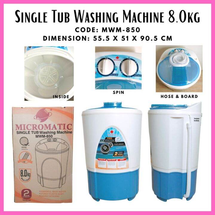 Micromatic Washing Machine MWM-850 | 8.0kg Washing Machine Single Tub ...