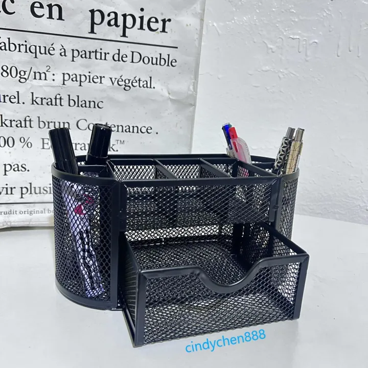 cindychen888 Multi Purpose Metal Pen Holder with Drawer Desk Organizer ...