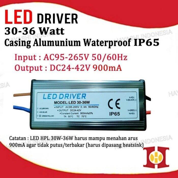 LED Driver 30W Watt 900 mA AC DC Casing Besi Aluminium IP65 Waterproof ...