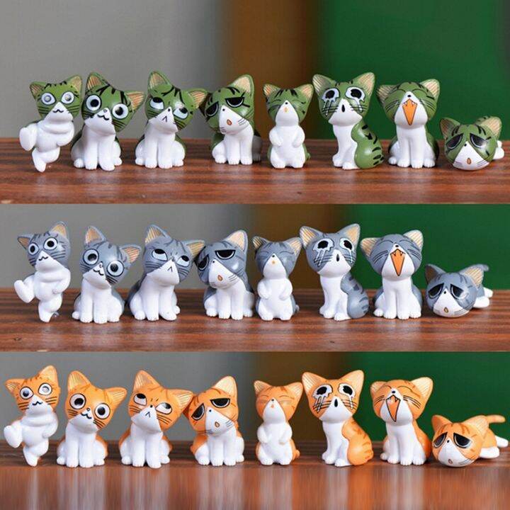 JUNY 8pcs Kawaii Cheese Cats Kitty Statue Miniatures Resin Kitten Cat ...