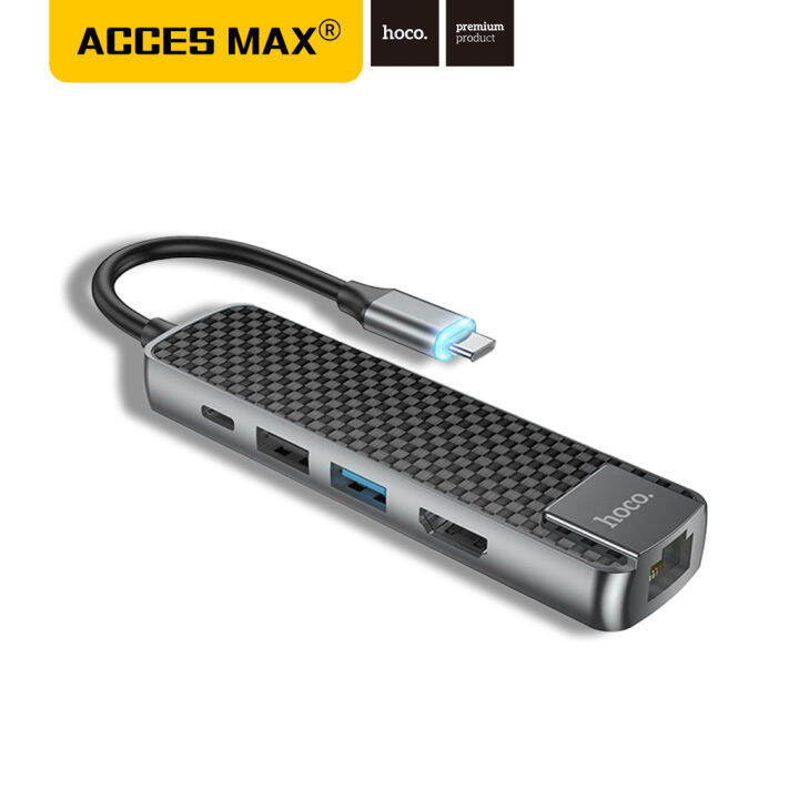 Cáp Chuyển Hub Hoco HB23 5 in 1 Type C Ra 3 Usb 3.0 + HDMI 4k + Mạng Lan Và Cổng Sạc PD 65W ...