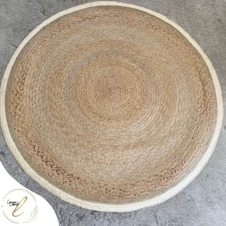 60" or 5 feet BURI W/ WHITE Round buri carpet/ Round carpet/ Buri mat ...