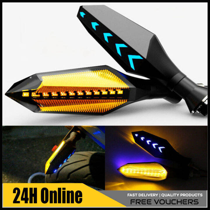 Universal 12 LED Motorcycle Turn Signal Lights 12V Flowing Water Blinker Amber Motorbike Lamp ...
