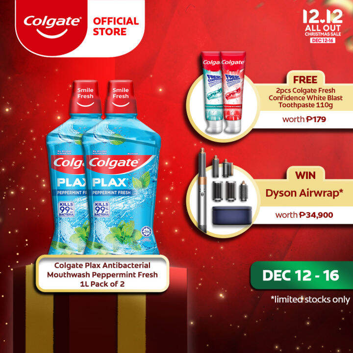 Colgate Plax Antibacterial Mouthwash Peppermint Fresh 1L Pack of 2 ...
