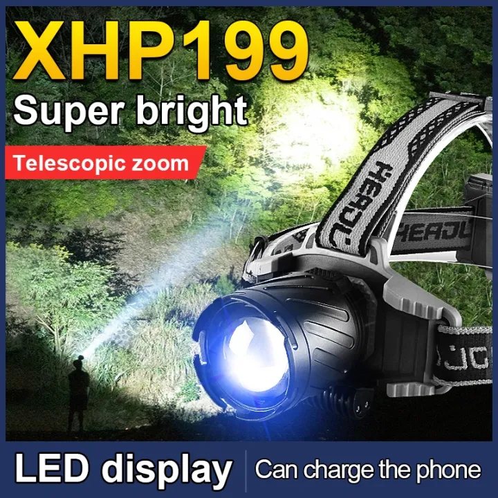 ใหม่ที่มีประสิทธิภาพมากที่สุด XHP199 LED ไฟหน้าพลังงานสูงไฟหน้า18650 ...