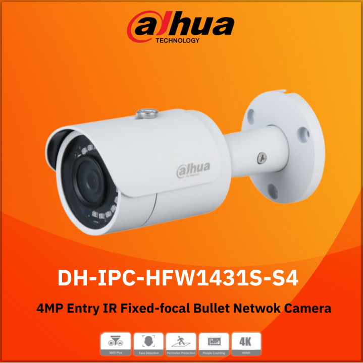 Dahua DH-IPC-HFW1431S1-A-S4 4MP WITH MIC Entry IR Fixed-focal Bullet Netwok Camera | Lazada PH