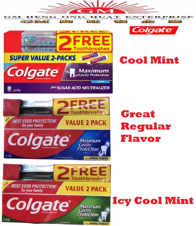 Colgate Toothpaste 2 x 225g - Twin Pack (FREE 2 Toothbrushes) | Lazada