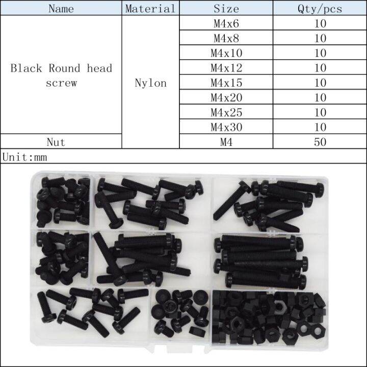 M2 M2.5 M3 M4 M5 M6 Black Nylon Phillips Pan Head Machine Screw Metric Thread Cross Plastic ...
