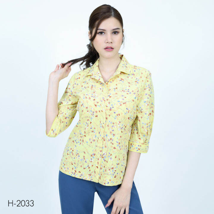 MIKIKO Shirt MI-H2033 โคโม่ ปริ้นท์ แขนยาว IGPU23-4 | Lazada.co.th