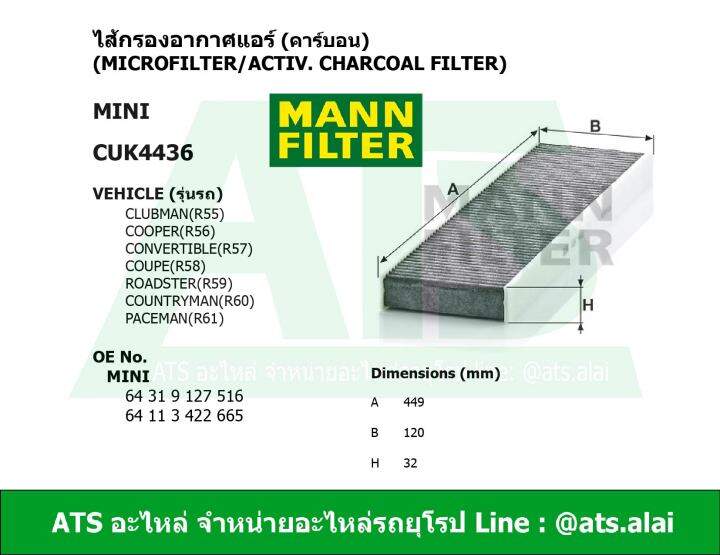 กรองแอร์ คาร์บอน (Microfilter/activ. charcoal filter) (MINI) ยี่ห้อ ...