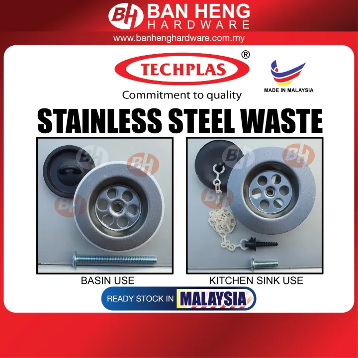 TECHPLAS STAINLESS STEEL BASIN & SINK WASTE [1.1/4’’(32MM) & 1.1/2 ...