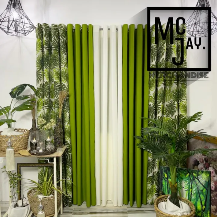 McJay. - Monstera Leaves Curtain Set ( 5 in 1 Eyelet Curtain with Rings ...