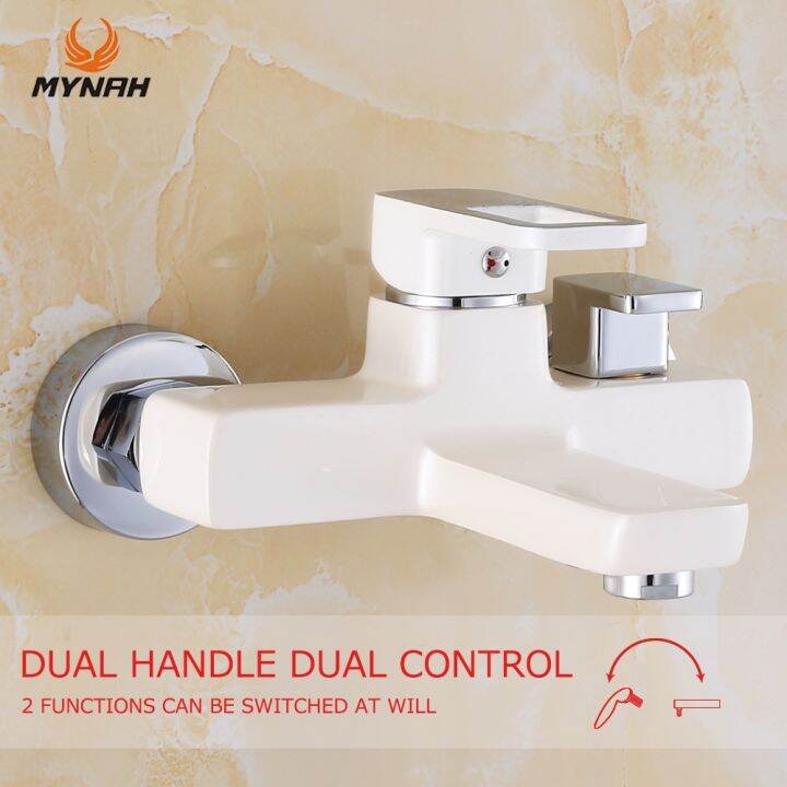 MYNAH White Bath Shower Faucet 2 Functions Wall Mounted Cold and Hot ...