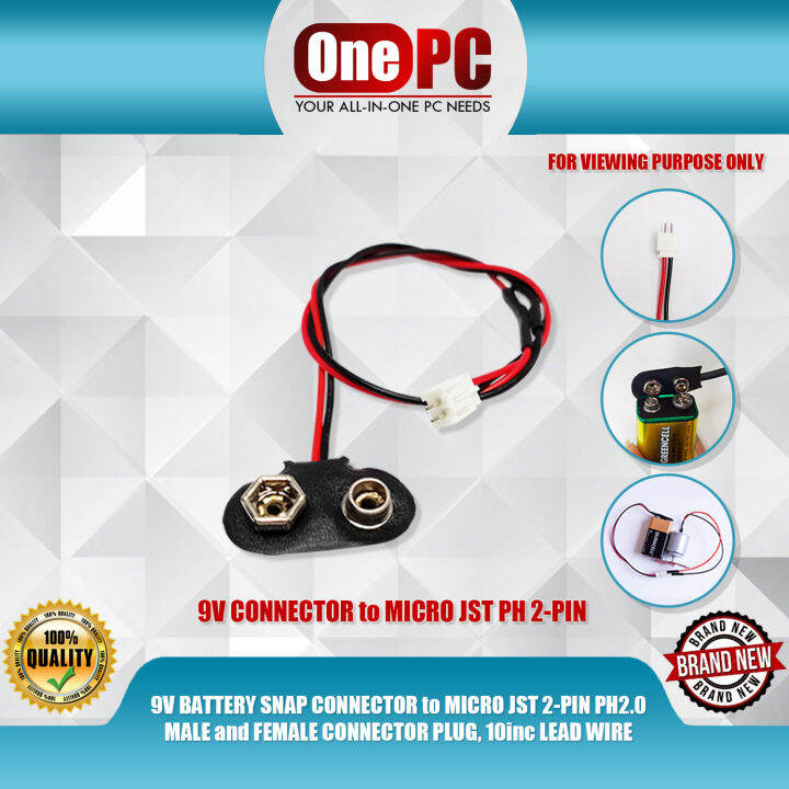 9V BATTERY SNAP CONNECTOR to MICRO JST 2-PIN PH2.0 MALE and FEMALE ...
