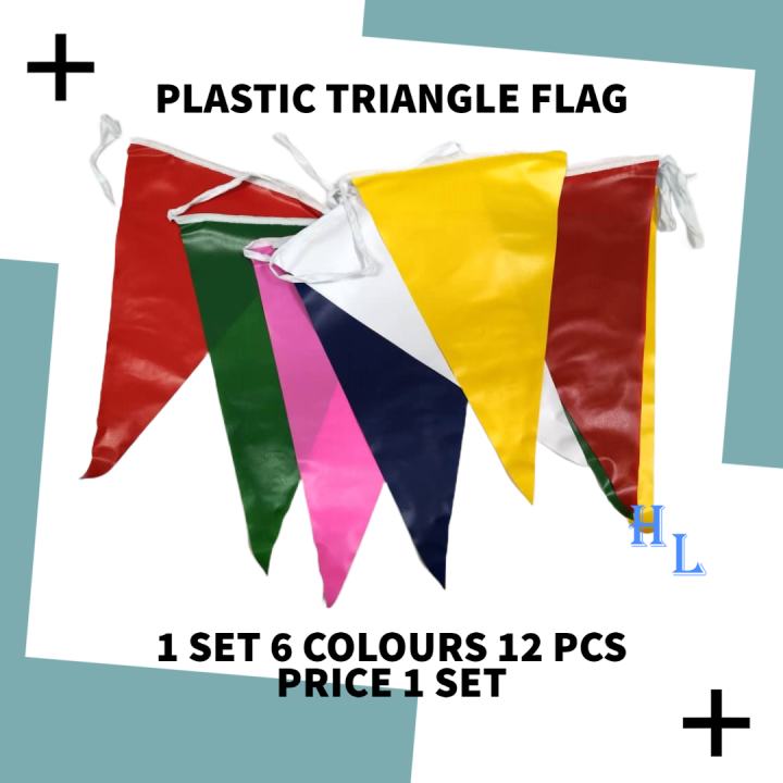 Triangle Flag Plastic Colour 1set (12pcs) 4.8 meter Bendera Tiga Segi ...
