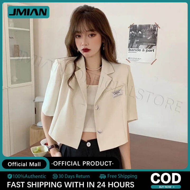 JMIAN Korean Blazer For Women Suit Jacket Casual Loose Lapel Short Sleeve Top 2 colors | Lazada PH