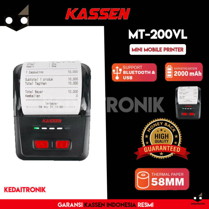 PRINTER BLUETOOTH THERMAL MOBILE KASSEN MT 200 VL CETAK STRUK 58MM | Lazada Indonesia