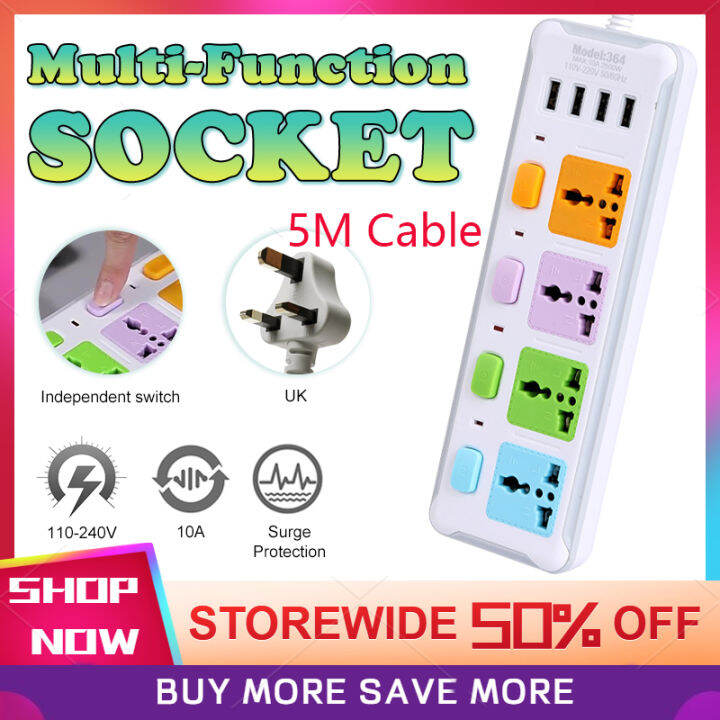 Universal Power Socket Power Strip With 4 power Socket + 4 USB ports ...