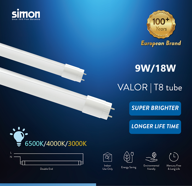 T8 tube หลอด LED Simon 9W(60cm.) 18W(120cm.) 3000k 4000k หลอดไฟแอลอีดี นีออน หลอดยาว แอลอีดี ...