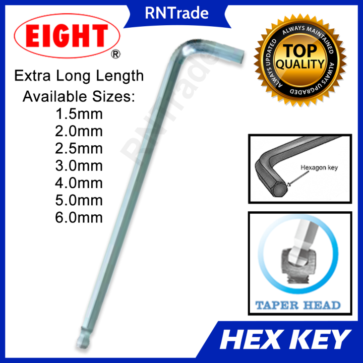 EIGHT Allen Wrench Hex Key, Long, Taper head, Chrome finish (1.5mm, 2mm ...