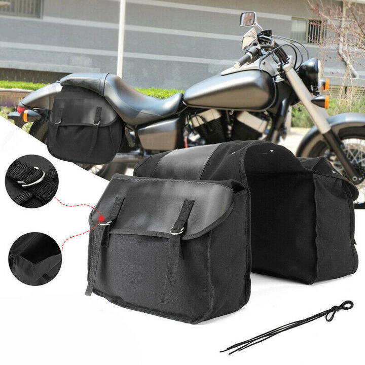 LF Free Ship Motorbike Touring Saddle Bag Motorcycle Black Canvas ...