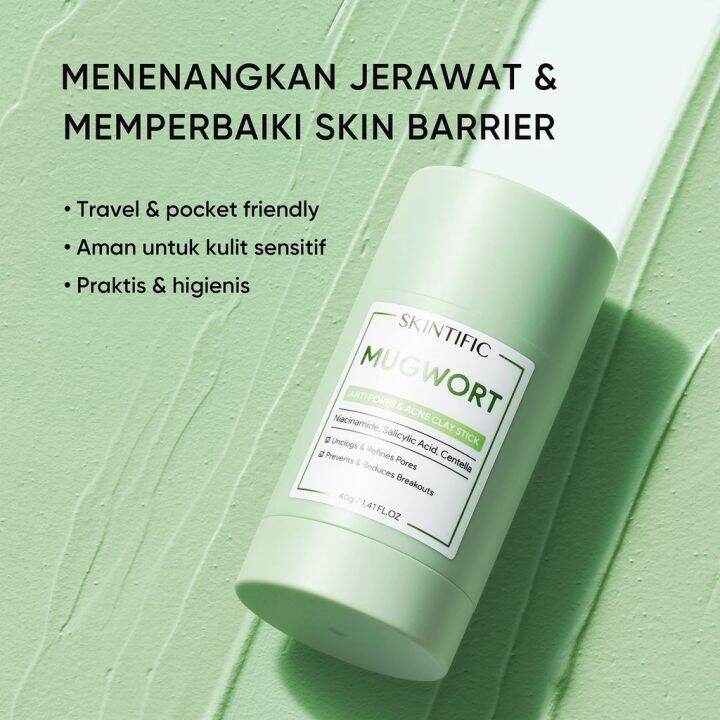 SKINTIFIC Clay Stick Mugwort Anti Pores & Acne 40g - Masker Bentuk Stik ...