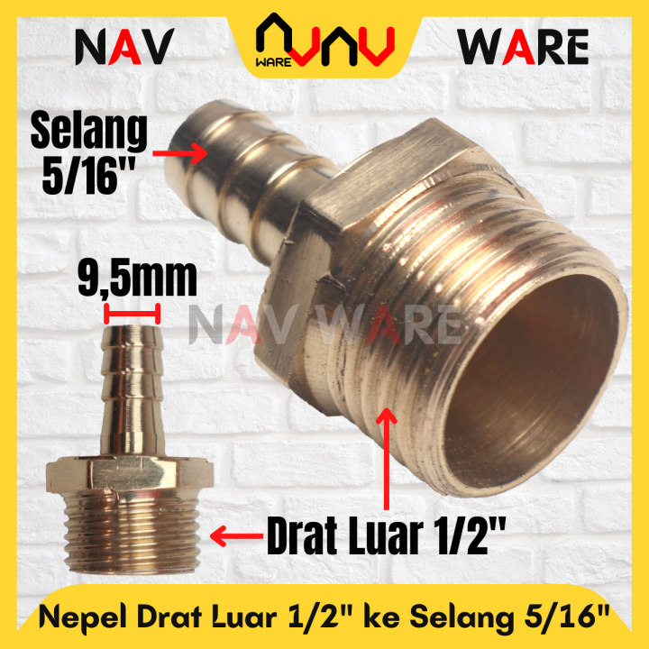 Nepel Drat Luar 1/2 Inci ke Selang 5/16 Inch Kuningan Male Hose Nipple Diameter Luar 9,5mm ...