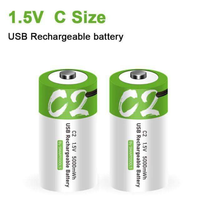 Buy now! Rechargeable 1.5V Type-C C2 Size 5000mWh Li-ion Battery 5V USB ...