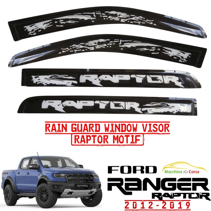 Ford Raptor 2012-2019 Raptor-Motif Rain Guard Window Visor (White Logo ...