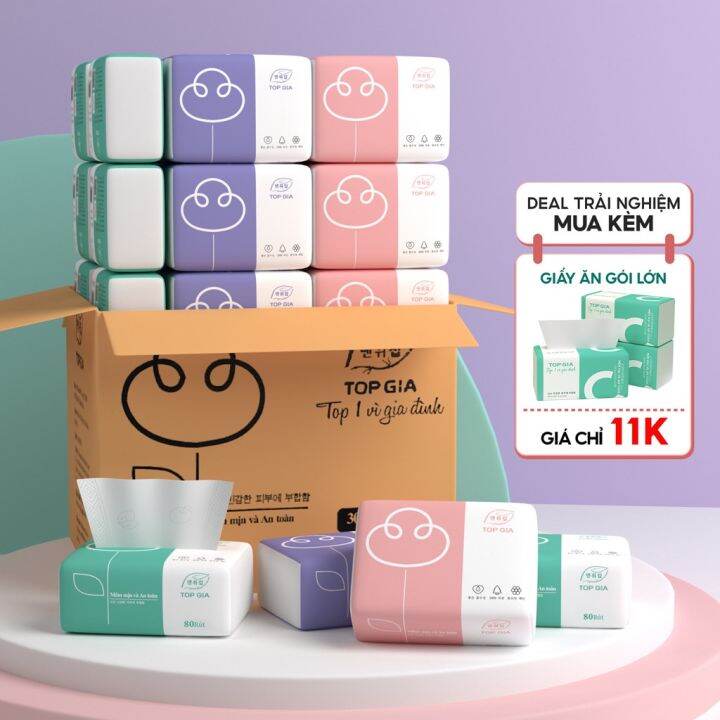 Giấy ăn gấu trúc TopGia thùng 30 gói, 100% bột gỗ nguyên chất, không ...