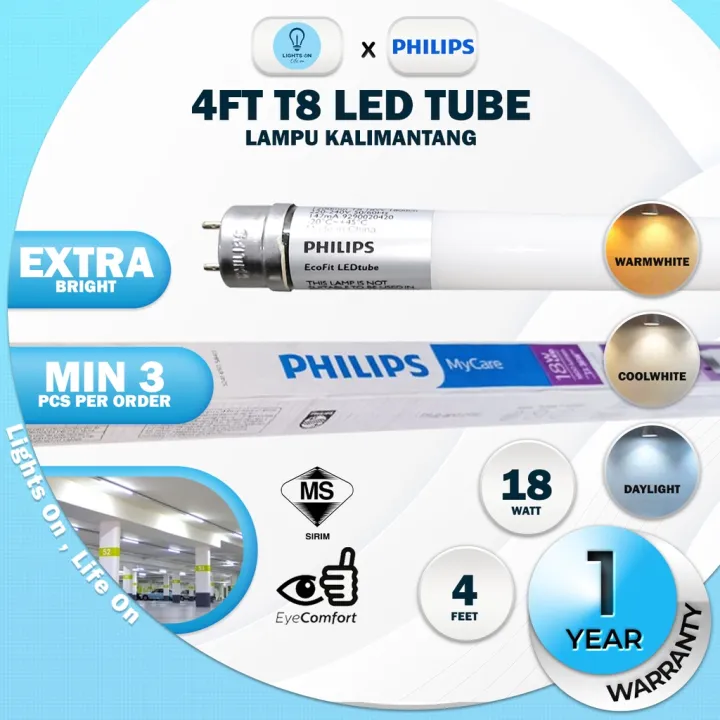 Philips 4ft 18w Ecofit T8 Glass LED Tube Lampu Panjang Lampu Led Lampu Kalimantang Fluoroscent ...