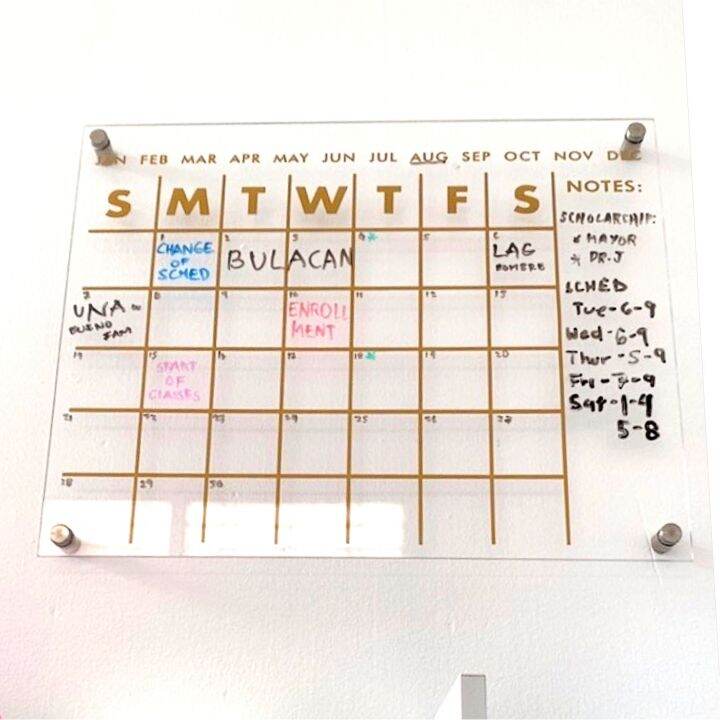 15in X 12in X 3mm Thick Calendar Note Board Acrylic Multi Size Monthly ...