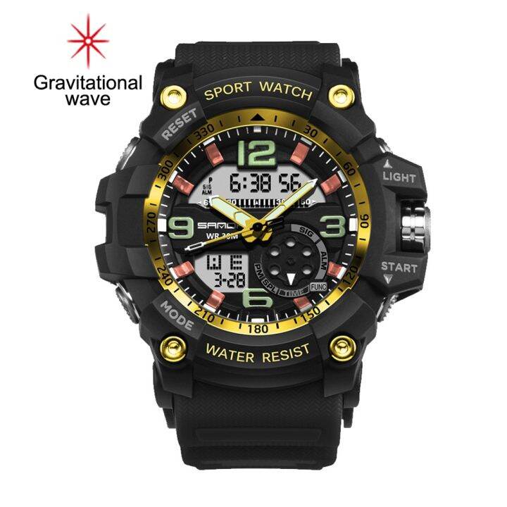 Gravitational wave Digital Analog Dual Time Zones Calendar Chronograph ...