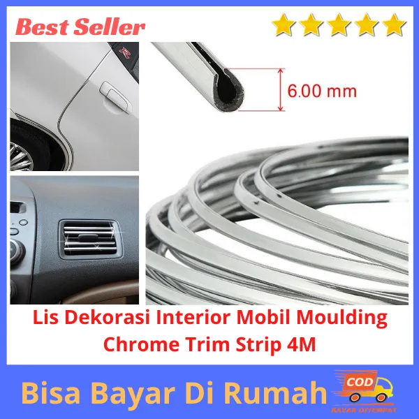 Lis Dekorasi Interior Mobil Moulding Chrome Trim Strip 4M - C3578 ...