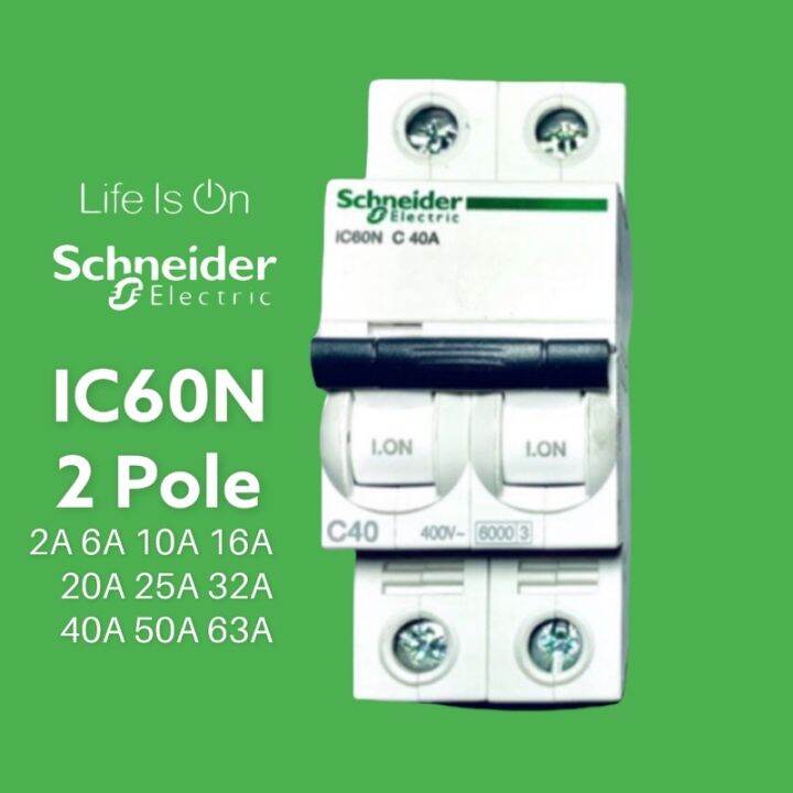 【READY STOCK】 SCHNEIDER IC60N 2 Pole 2A - 63A ACDC C-curve Miniature Circuit Breaker SK♬ | Lazada PH