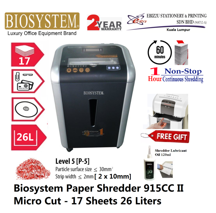 Biosystem Paper Shredder 915CC II (1 Hour non stop, Micro Cut, Paper ...