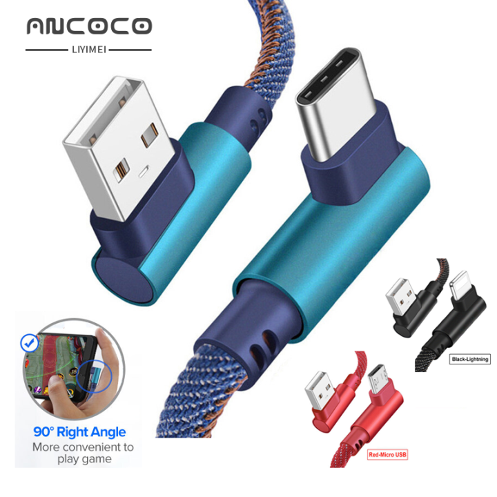 Fast Charging Cable Data Transfer Micro USB/ Type C/ Lightning 90 ...