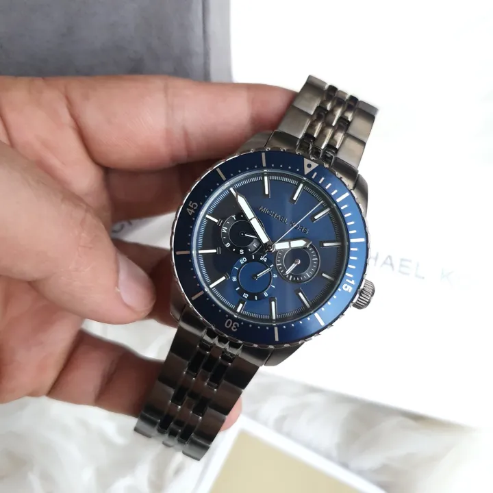 Multifunction Michael Kors Cunningham Silver Blue Dial Stainless Steel ...